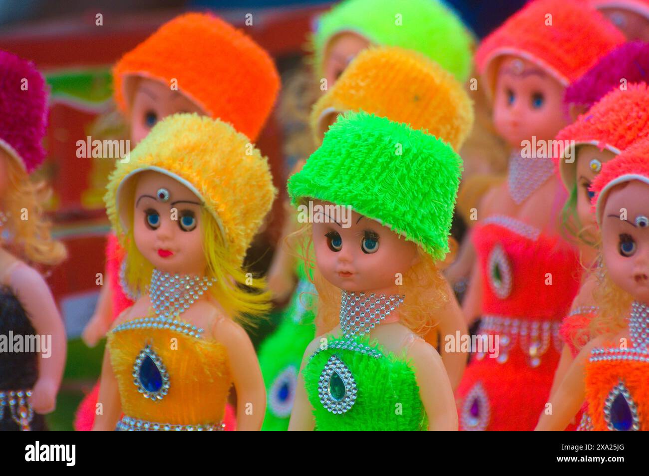 Colourful Little Girl Dolls in a makeshift shop at thanjavur Chithirai ...