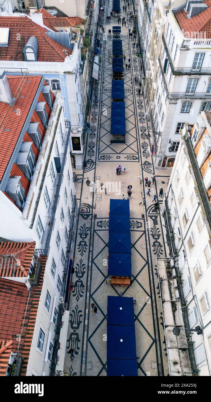 Aerial view of the pedestrian street in Lisbon, Portugal Stock Photo ...
