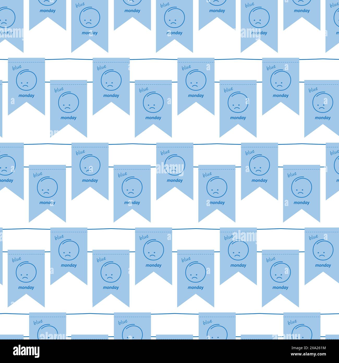 Blue Monday Concept Tag with Sad Face Emoticon on a holiday flag ...