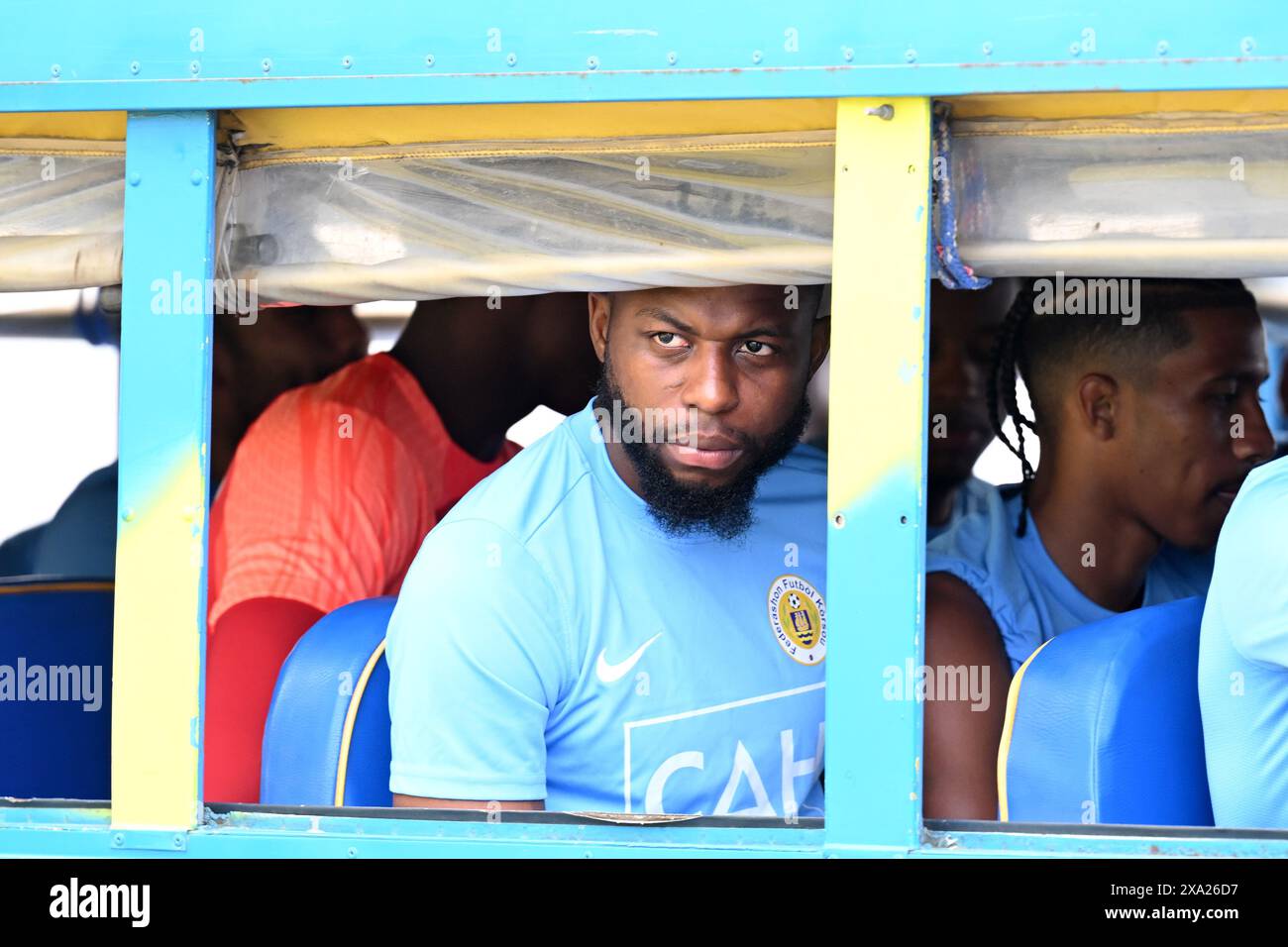 WILLEMSTAD - Rangelo Janga of Curacao in the Curacao player bus during ...