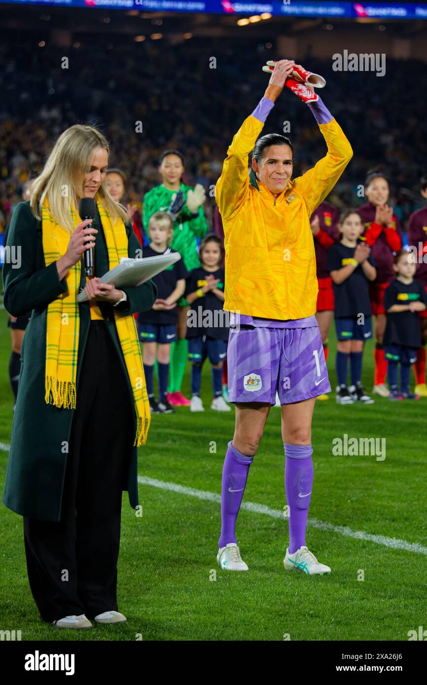 Sydney, Australia. 03rd June, 2024. Lydia Williams of Australia thanks ...