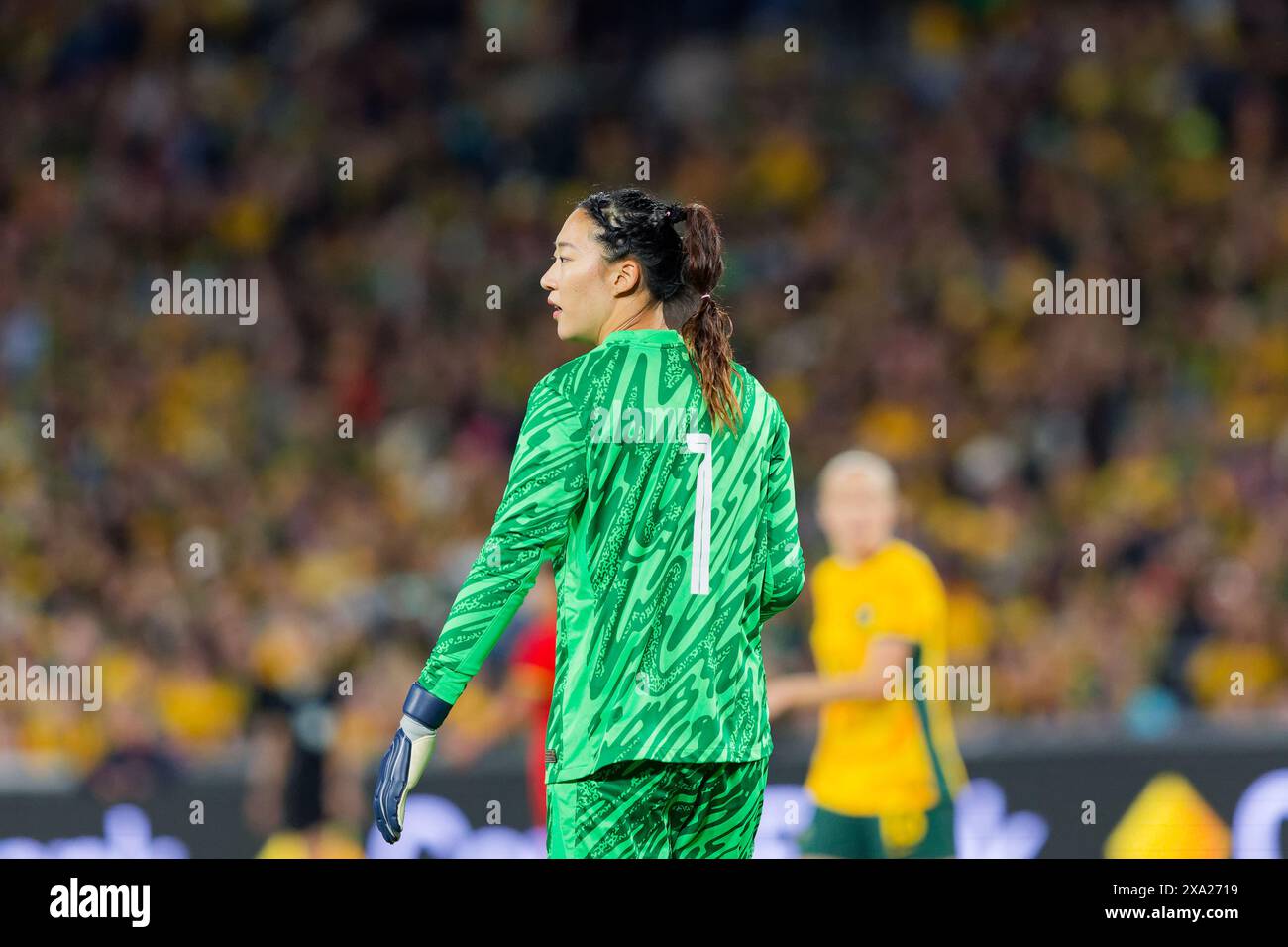 Sydney, Australia. 03rd June, 2024. Goalkeeper, Huan Xu of China looks ...