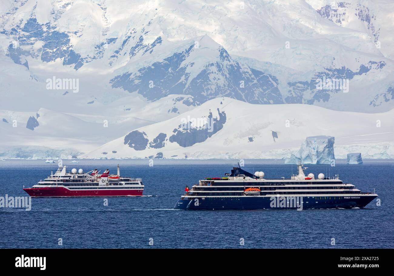 Cruise ship World Navigator & Explorer One,Gerlache Strait, Palmer Archipelago, Antarctic ...