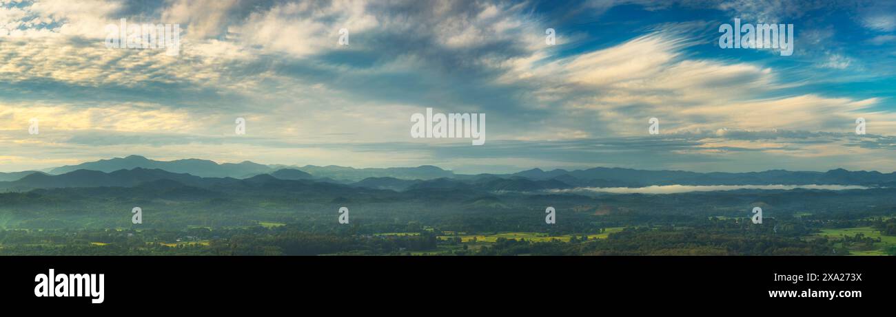 Panorama blue sky mountain panoramic landscape view fluffy white cloud ...