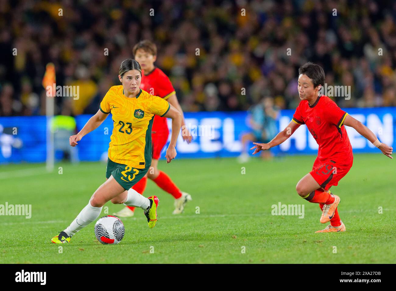 Kyra Cooney Cross of Australia controls the ball during the ...