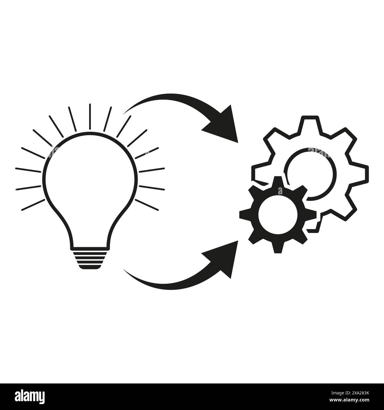 Idea to implementation. Light bulb and gears. Arrows in motion. Vector illustration Stock Vector ...