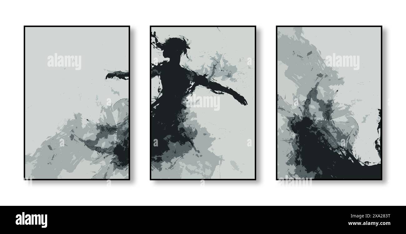 Monochrome paintings depict woman with outstretched hands Stock Photo ...