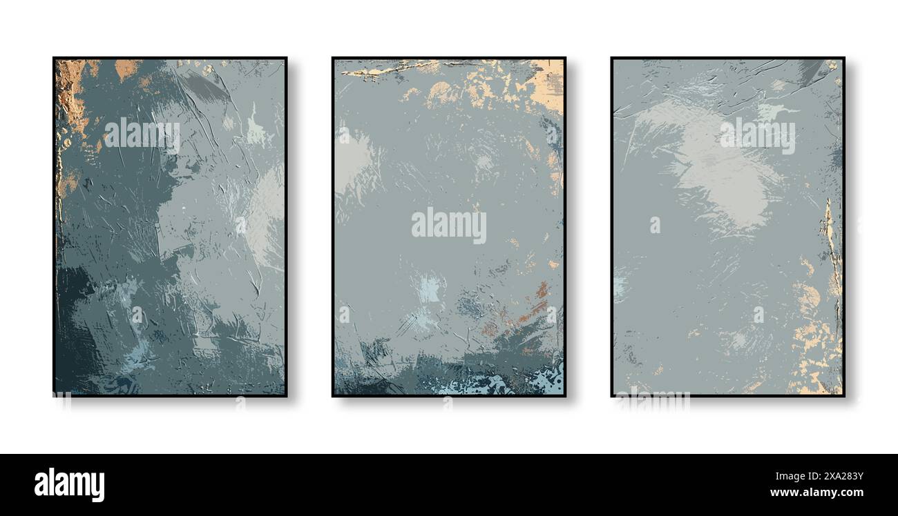 Three colorful paintings of different sizes adorn a wall Stock Photo ...
