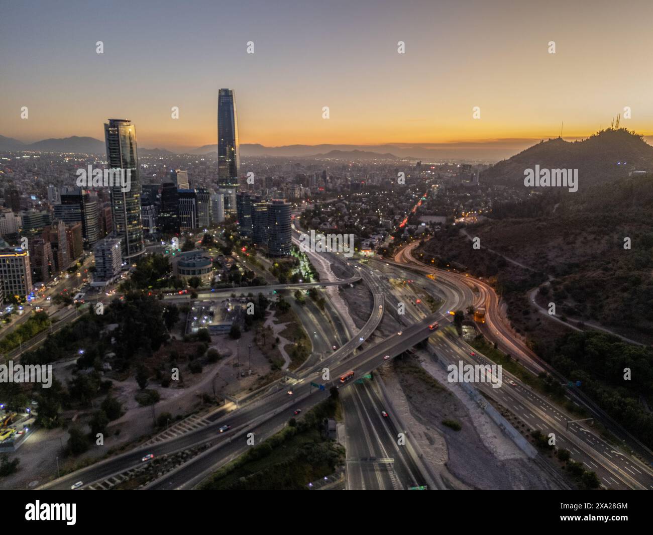 An aerial cityscape of Santiago, Chile captured by a drone Stock Photo ...