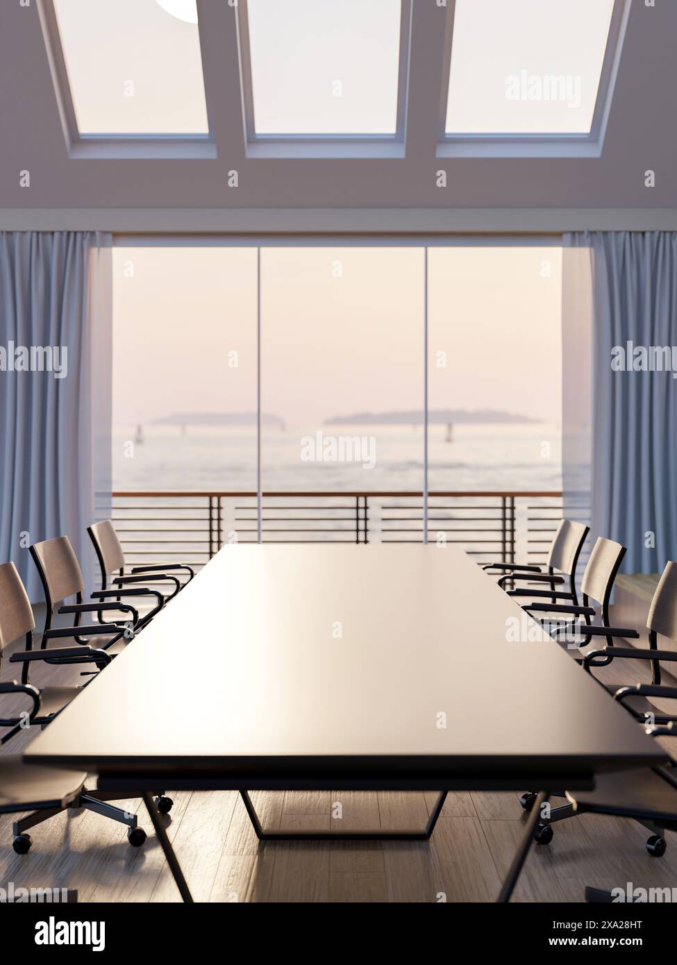 A front view of a meeting table in a modern, contemporary meeting room ...