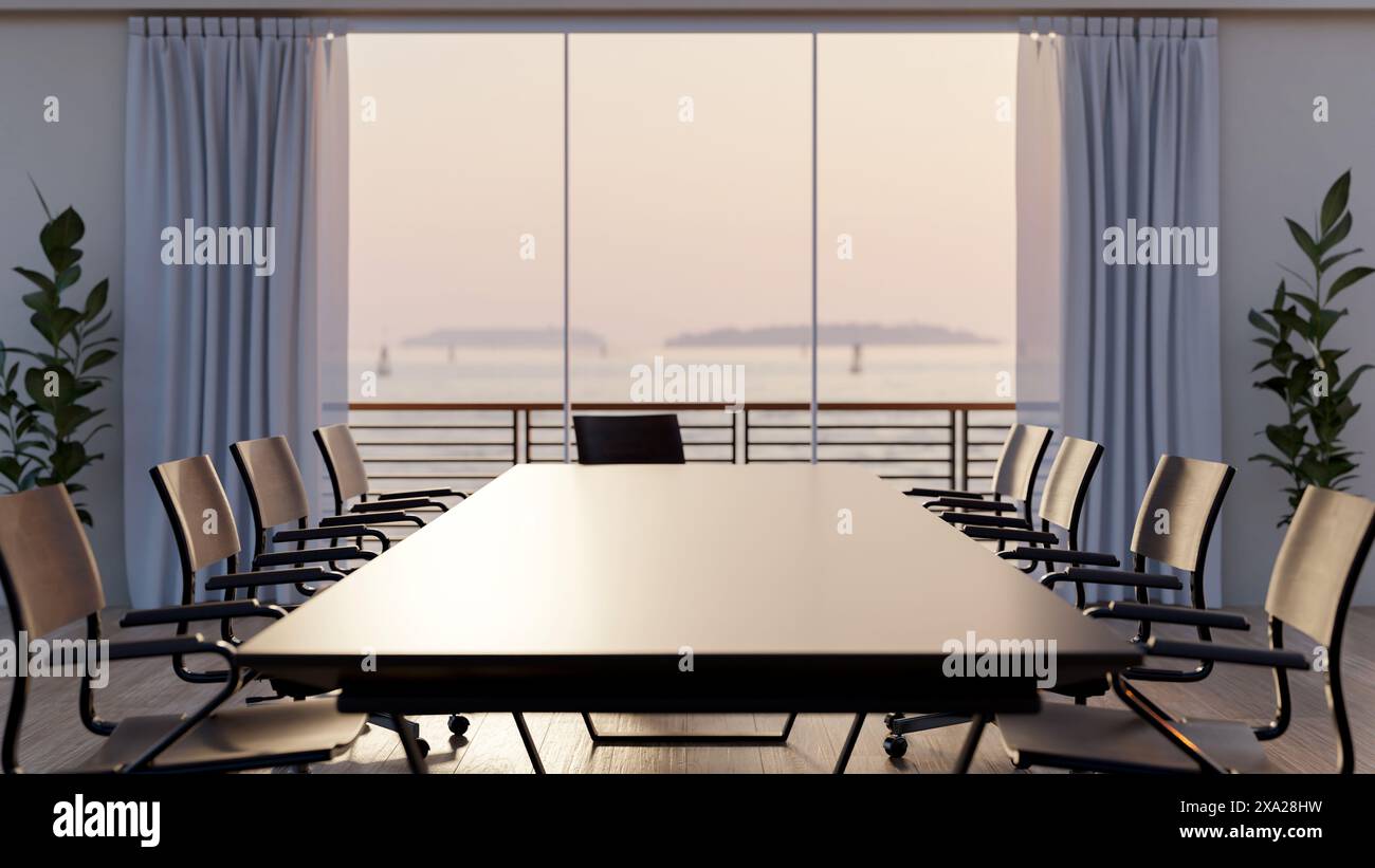 A front view of a meeting table in a modern, contemporary meeting room ...