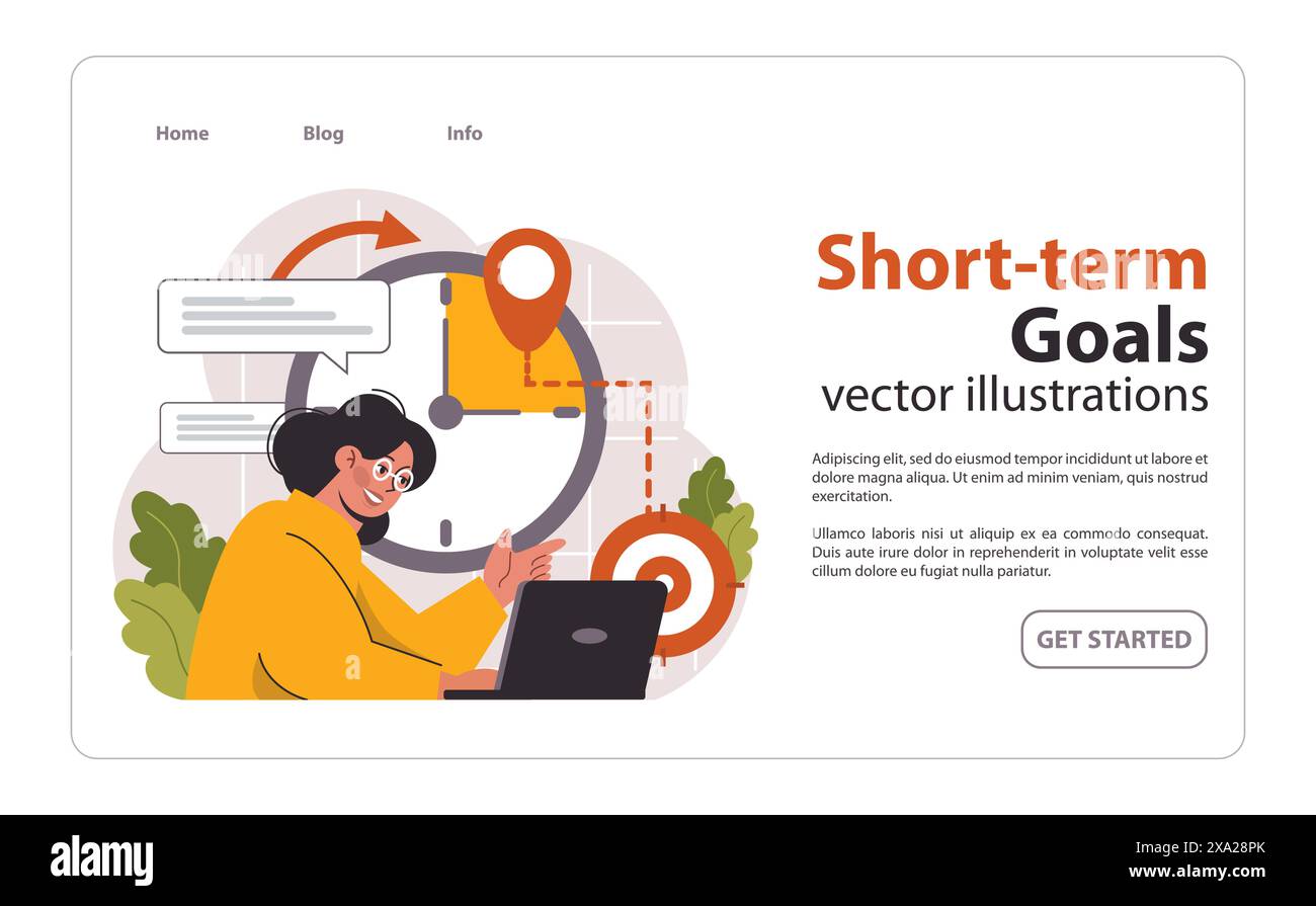 Short-term goals concept. Focused woman sets immediate objectives on ...