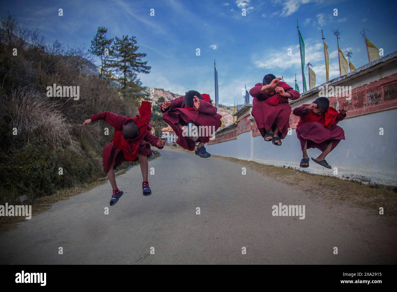 The monks and traditional mask dancing performances by monks Stock ...