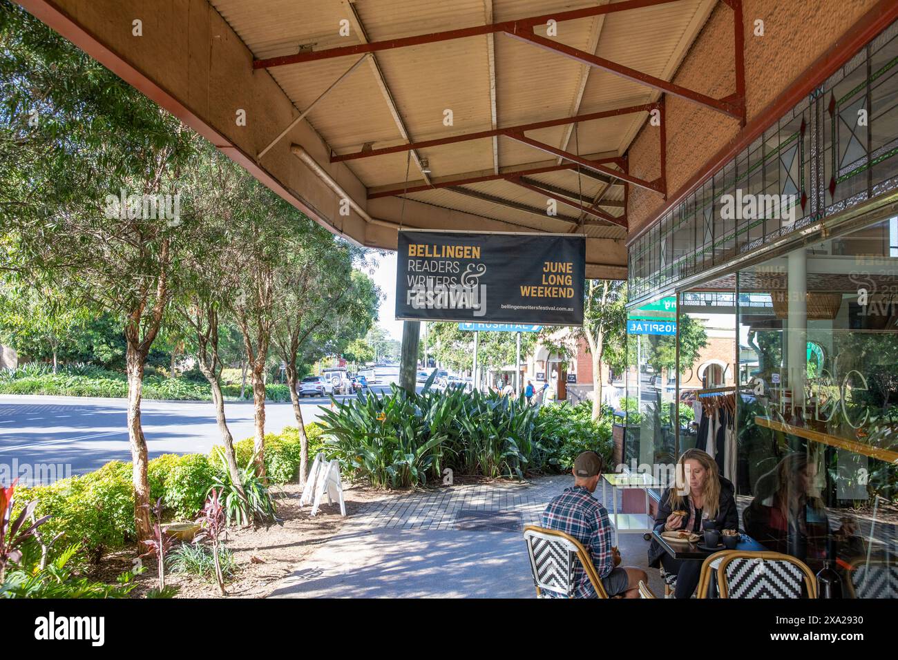 Bellingen town centre in northern New South Wales, town centre cafe and ...