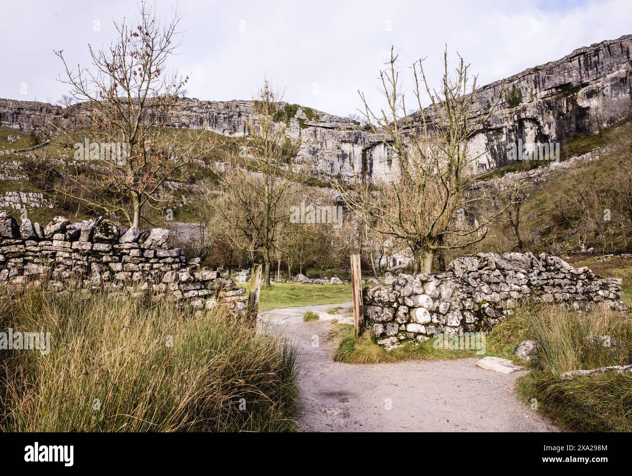 The iconic limestone formation, Malham Cove in Yorkshire Dales National ...