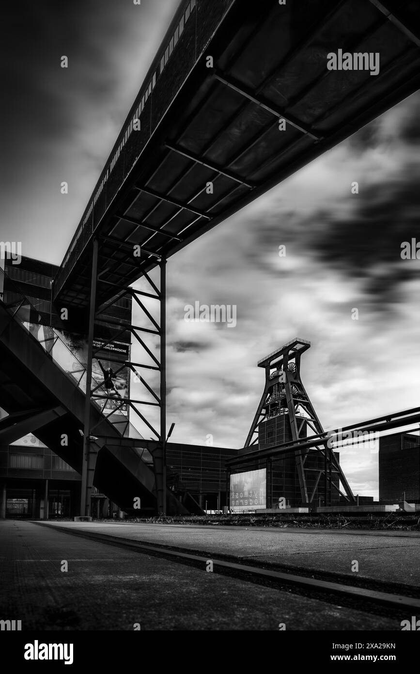 Monochromatic image of a coal mine tower illuminated at night Stock ...