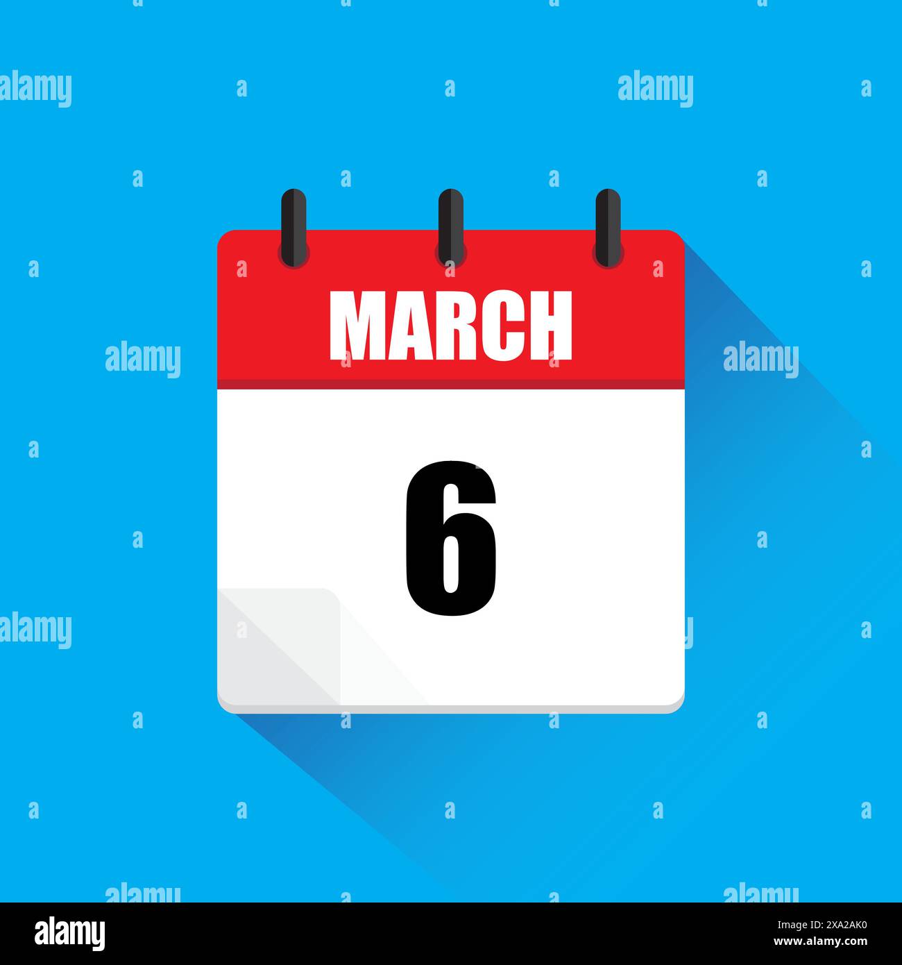 March calendar icon. Date 6 highlighted. Red and white colors. Vector ...