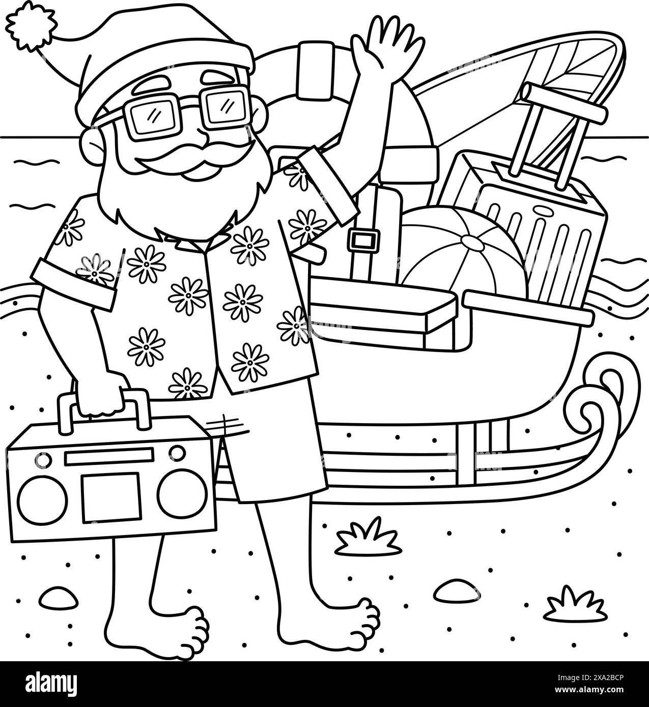 Christmas in July Santa with a Sleigh Coloring Stock Vector Image & Art ...