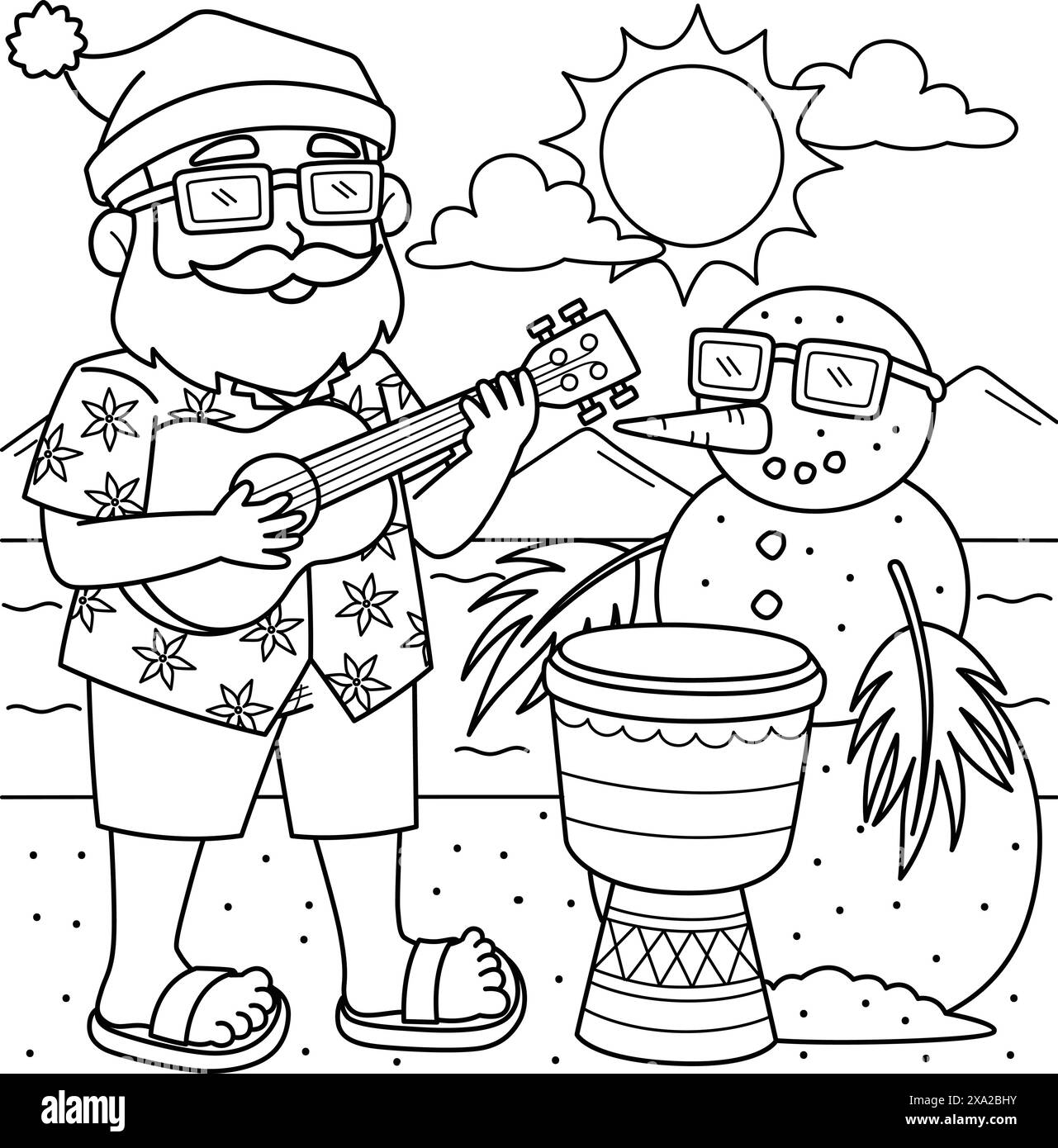 Christmas in July Santa and Snowman Coloring Page Stock Vector Image ...