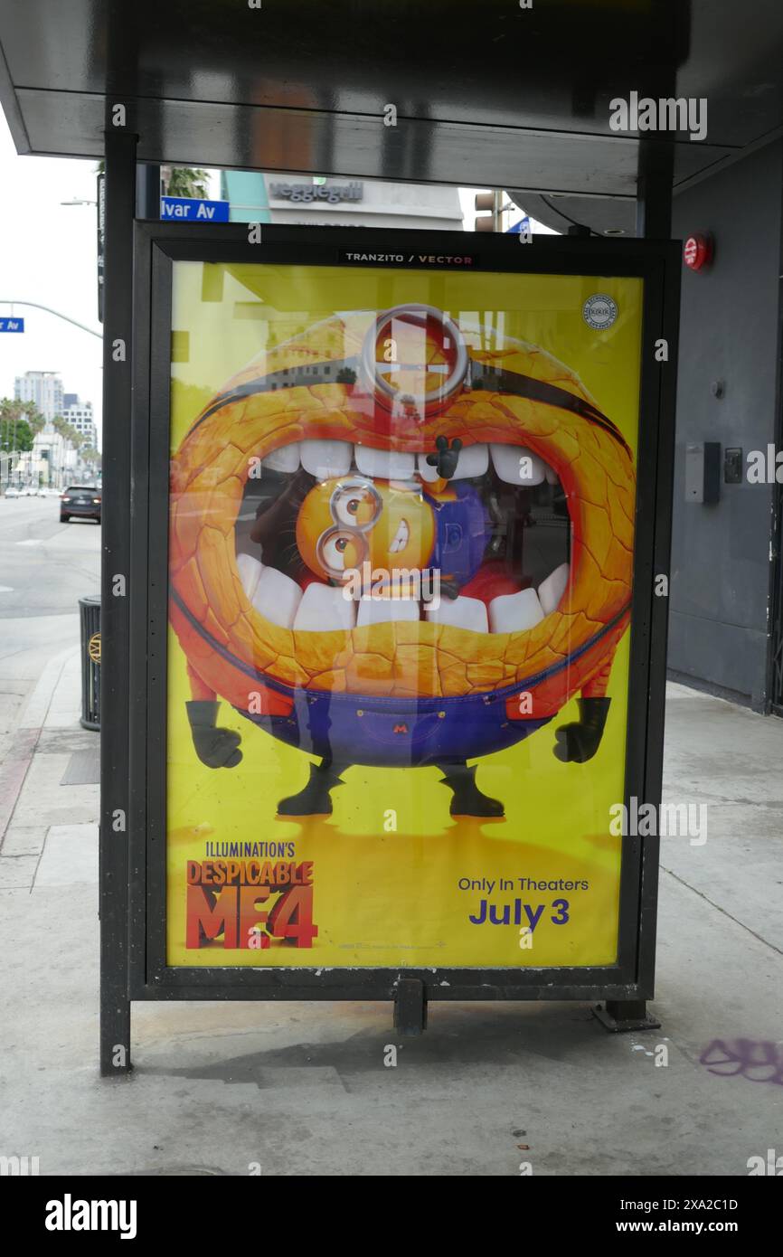 Los Angeles, California, USA 2nd June 2024 Despicable Me 4 Bus Stop ...