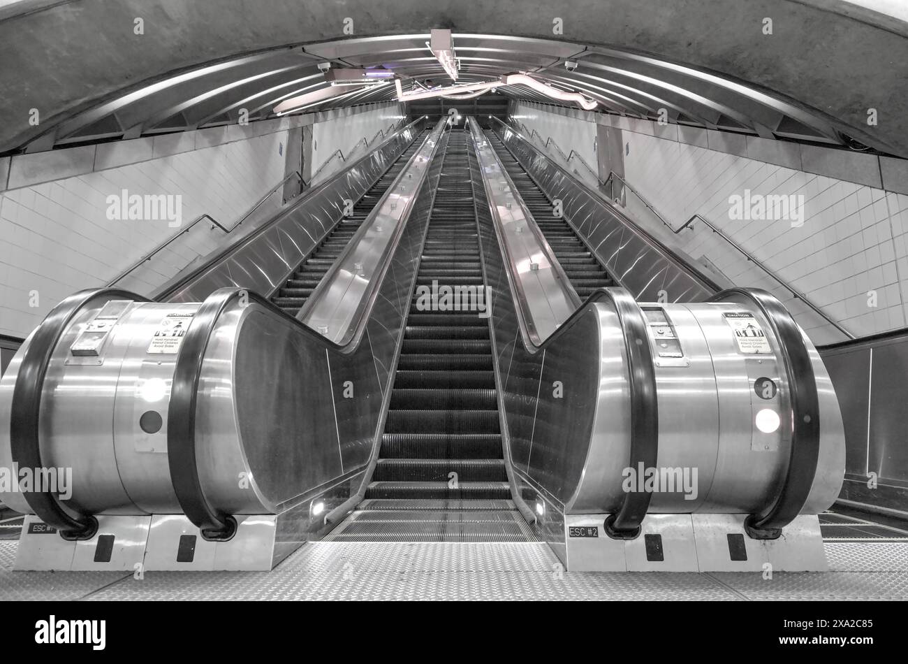 colorful escalator in metro station (path new jersey) exchange place up ...