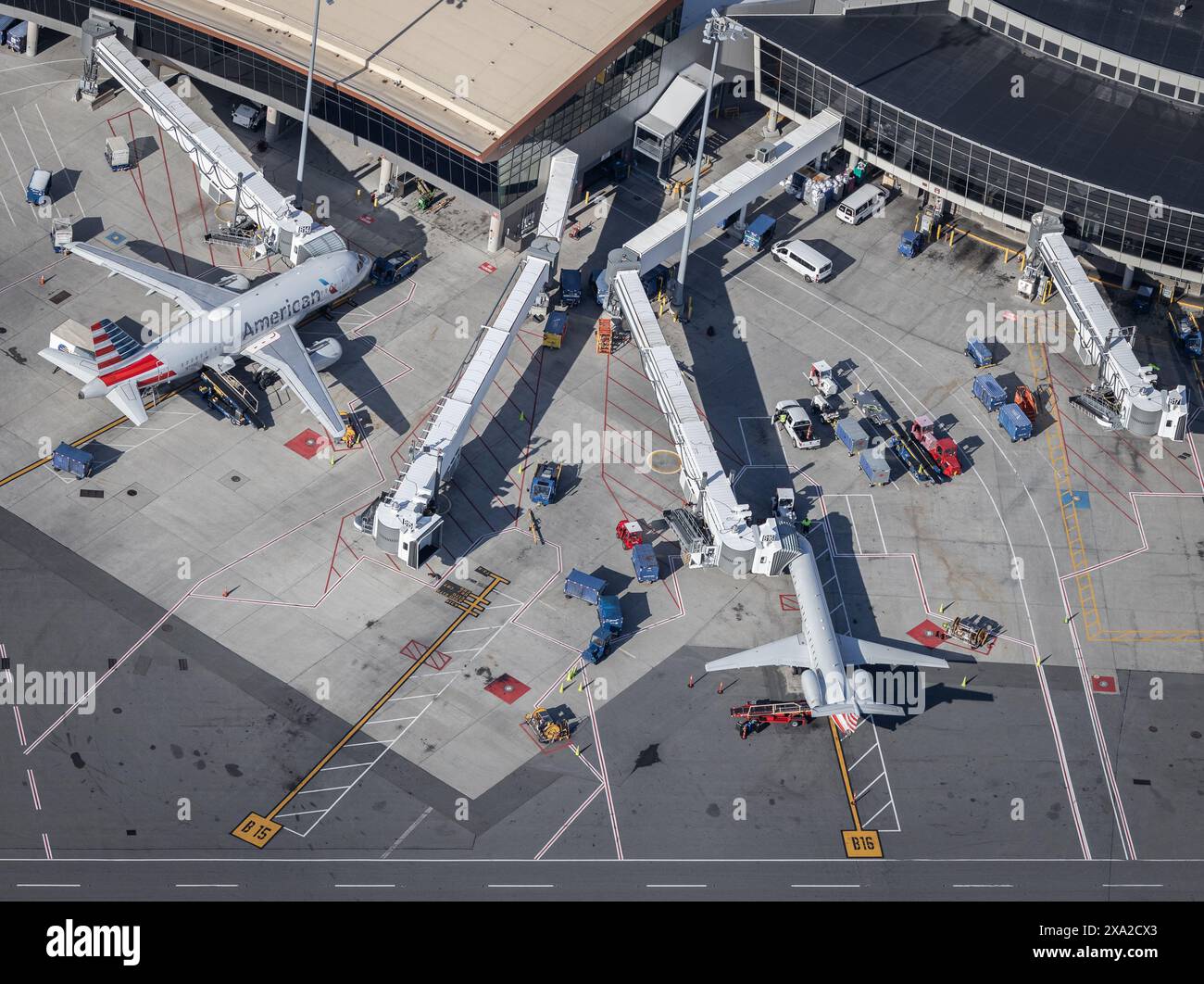 An aerial shot of two American Airlines planes at Boston's Logan ...