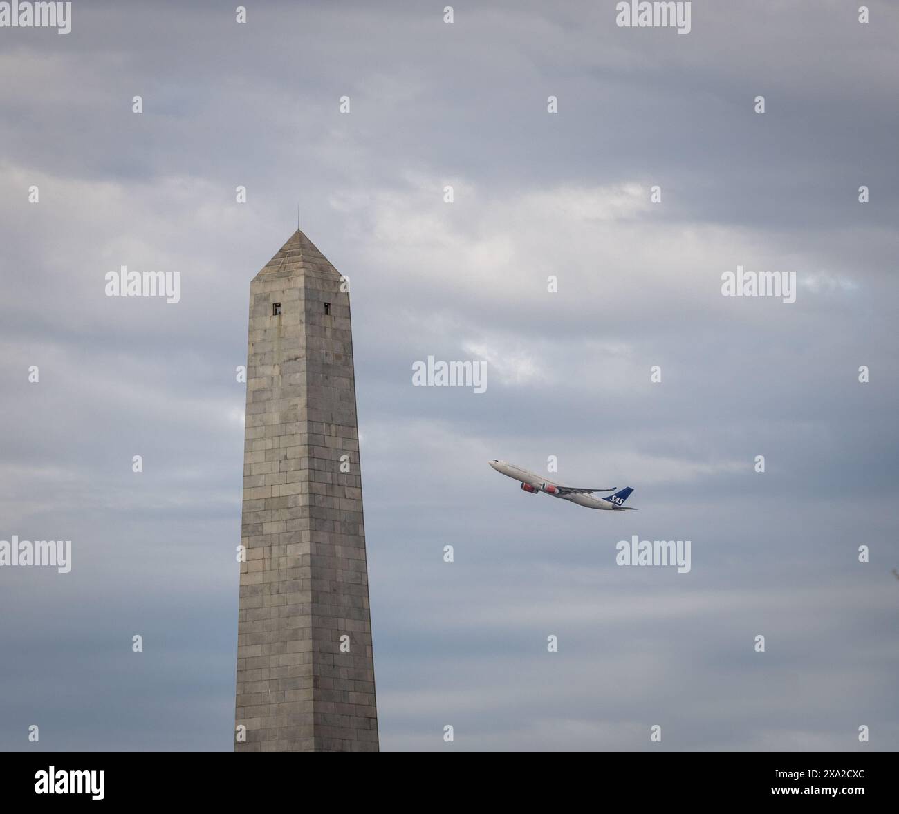 The SAS Airbus 330 ascending from Boston's Logan Airport, with Bunker ...