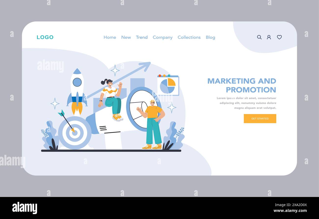 Marketing and promotion web or landing page. Visualizing strategic ...