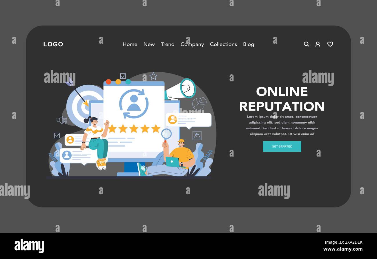Reputation management dark or night mode web or landing. Relationship ...