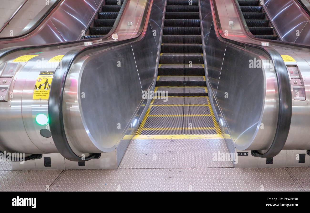 colorful escalator in metro station (path new jersey) exchange place up ...