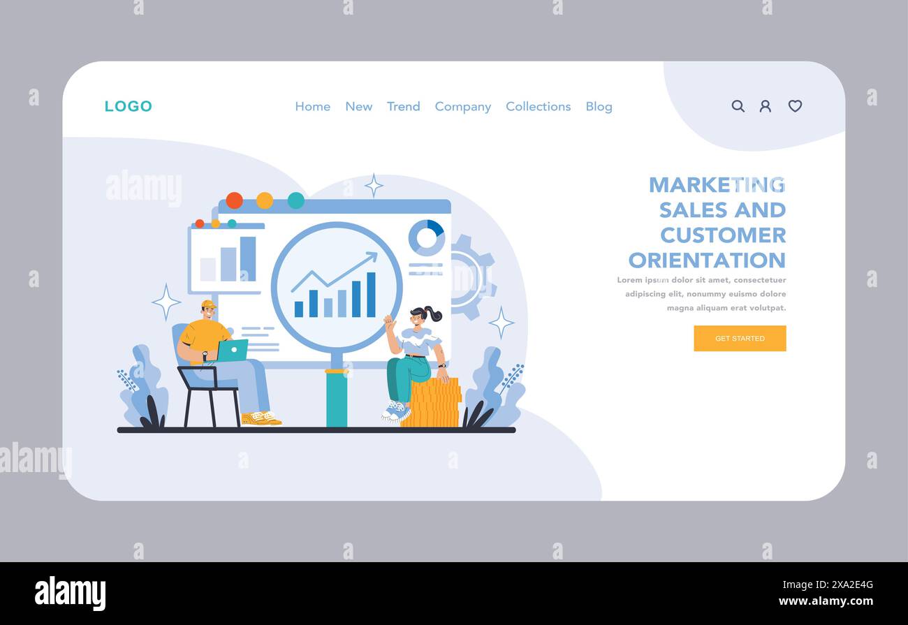 Marketing, sales and customer orientation web or landing page. Dynamic ...