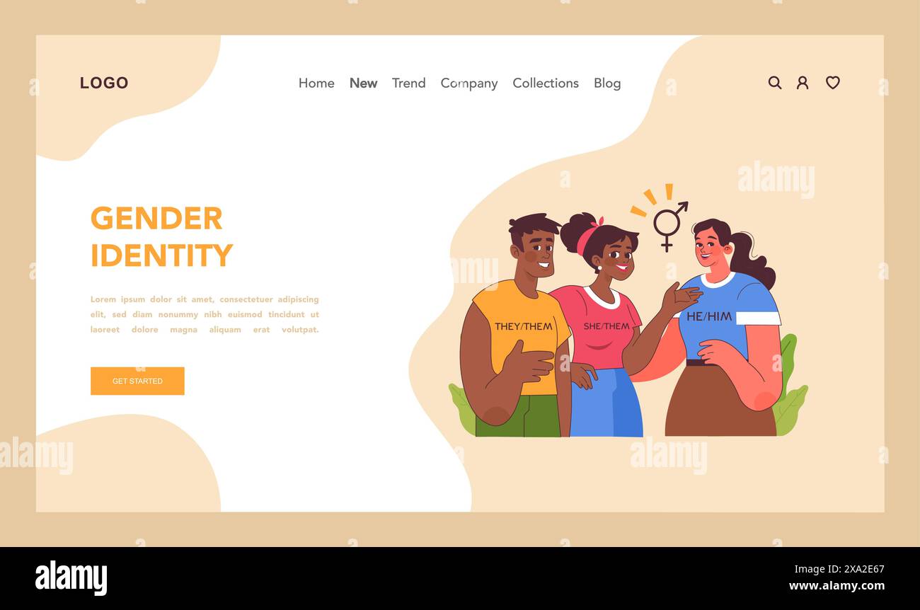 Gender identity web or landing. Three individuals affirming their ...