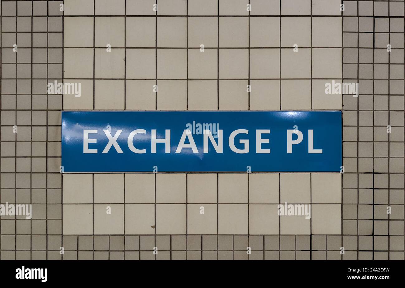 exchange place sign on wall of metro train station platform in new ...