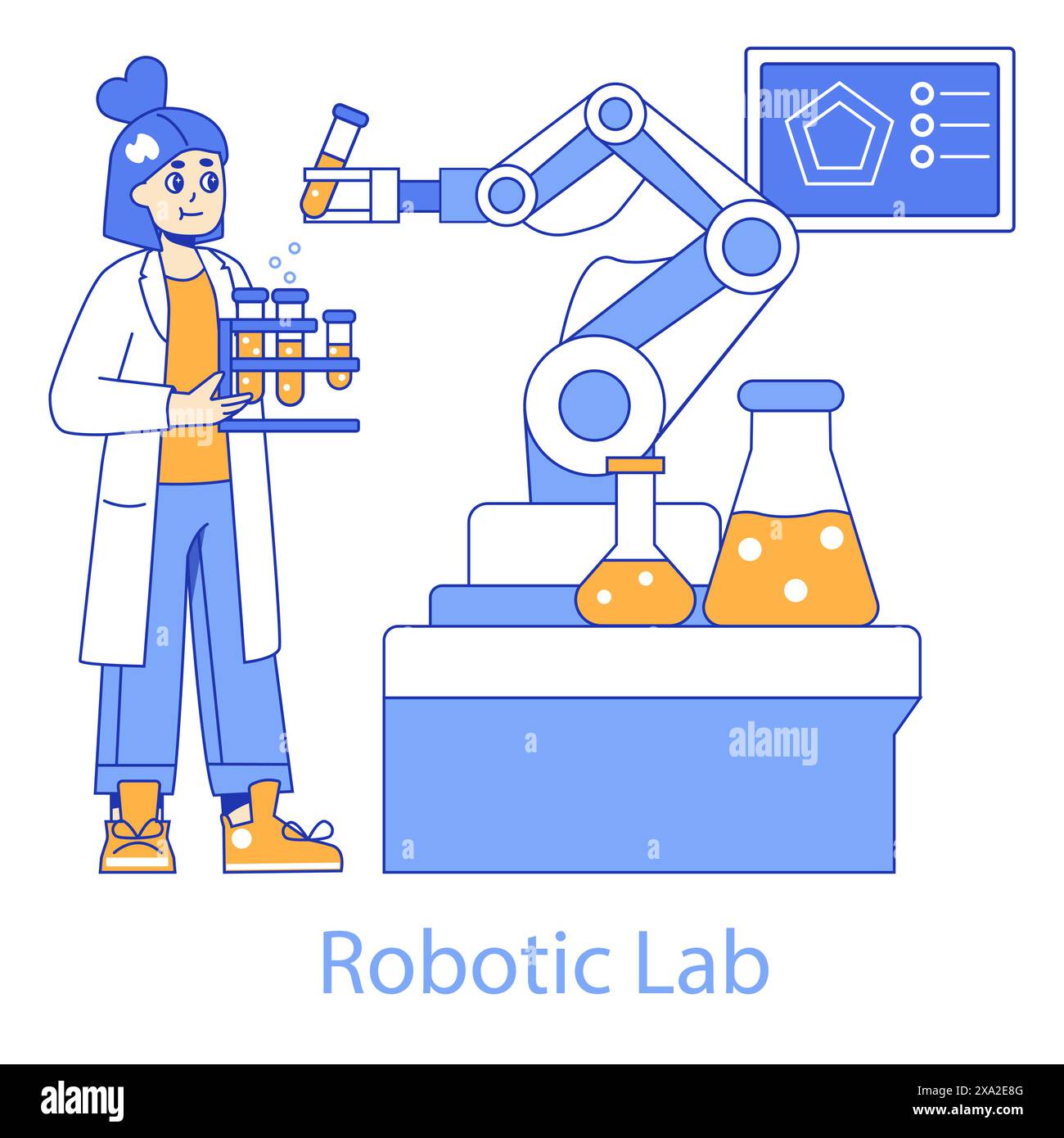 Robotic Lab concept. A scientist collaborates with automated robotics ...