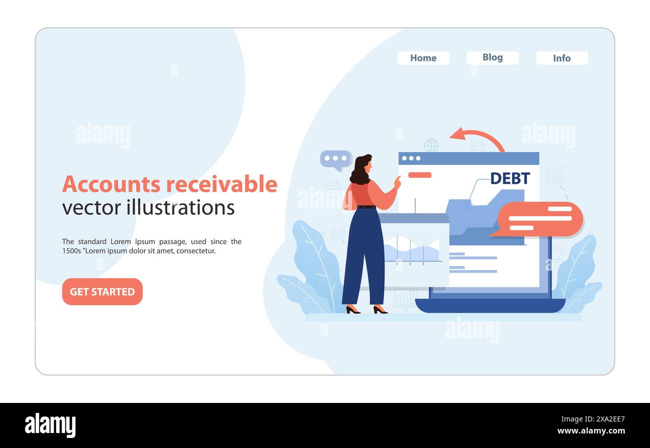 Monitoring accounts receivable operations. Woman reviews digital dashboard with graphs, invoices ...