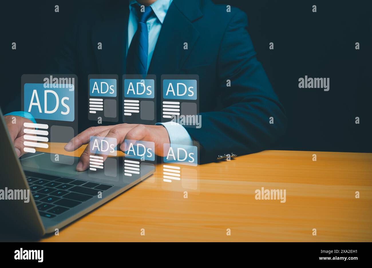 Businessman use laptop with advertising on website, Digital online ...