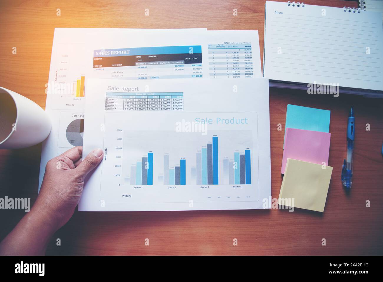 Sales Managers Working Modern Studio.Woman Showing Hand Market Report ...