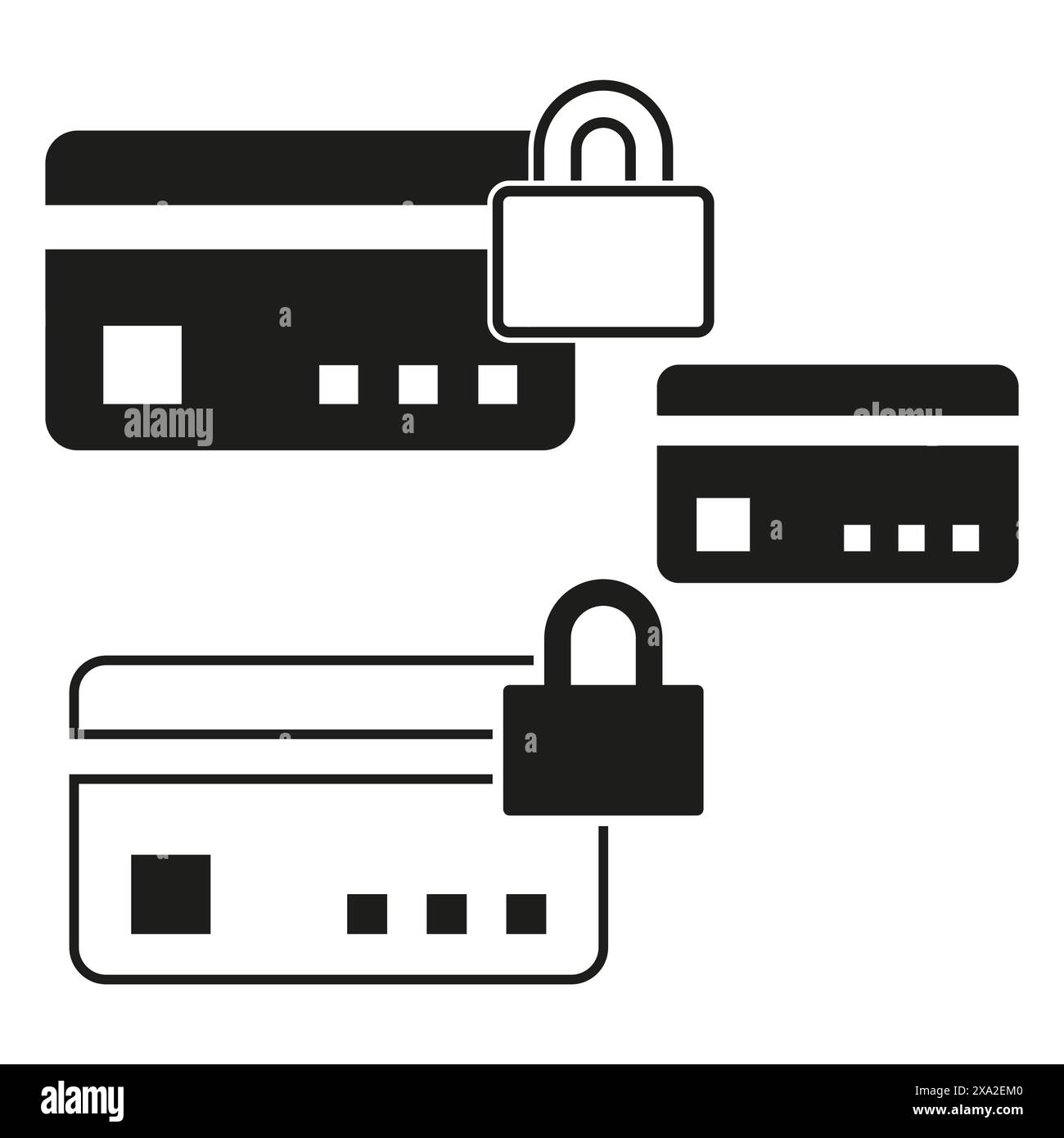 Secure credit card icons. Black and white. Lock symbols. Vector ...