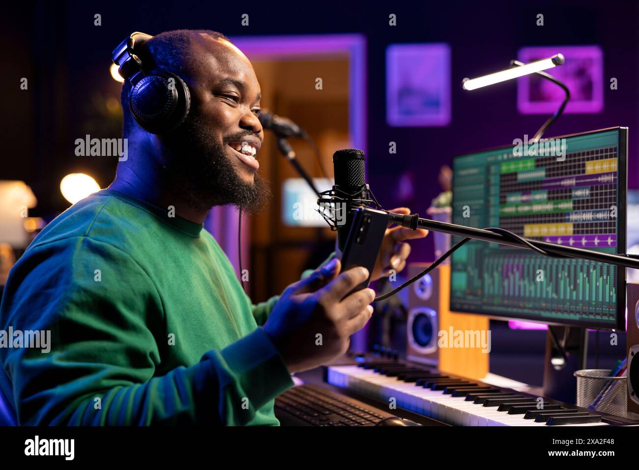 Skilled artist composer singing an acoustic version of his new song ...