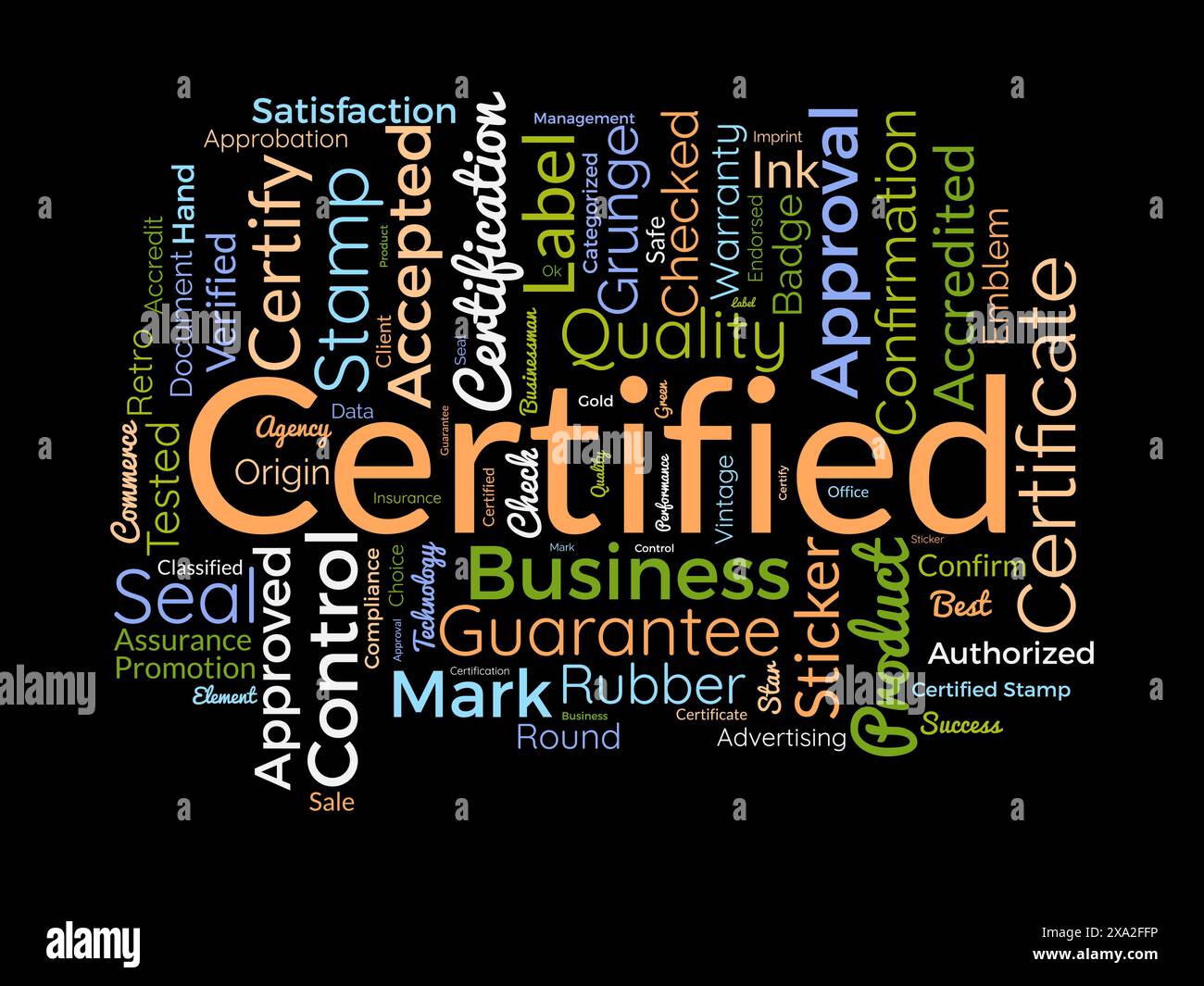 Certified word cloud template. Guarantee approval concept vector ...