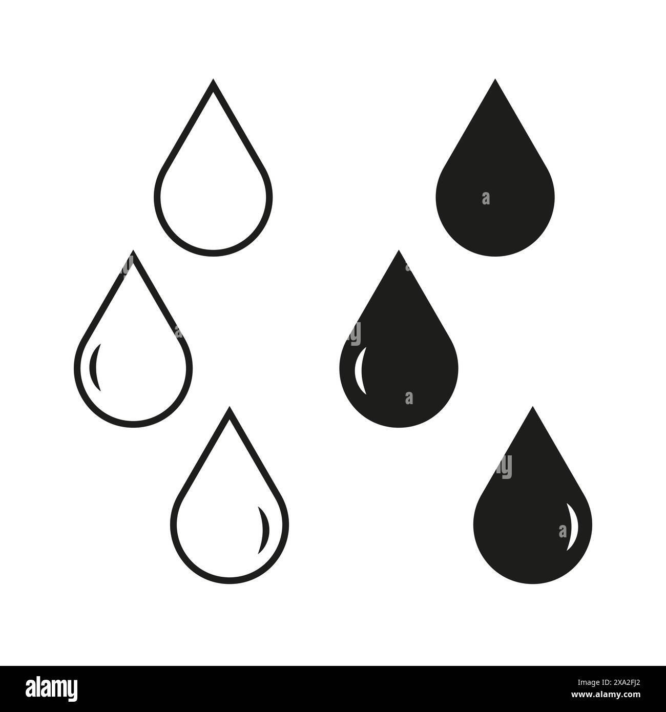 Water drop collection. Black and white liquid symbols. Vector hydration ...