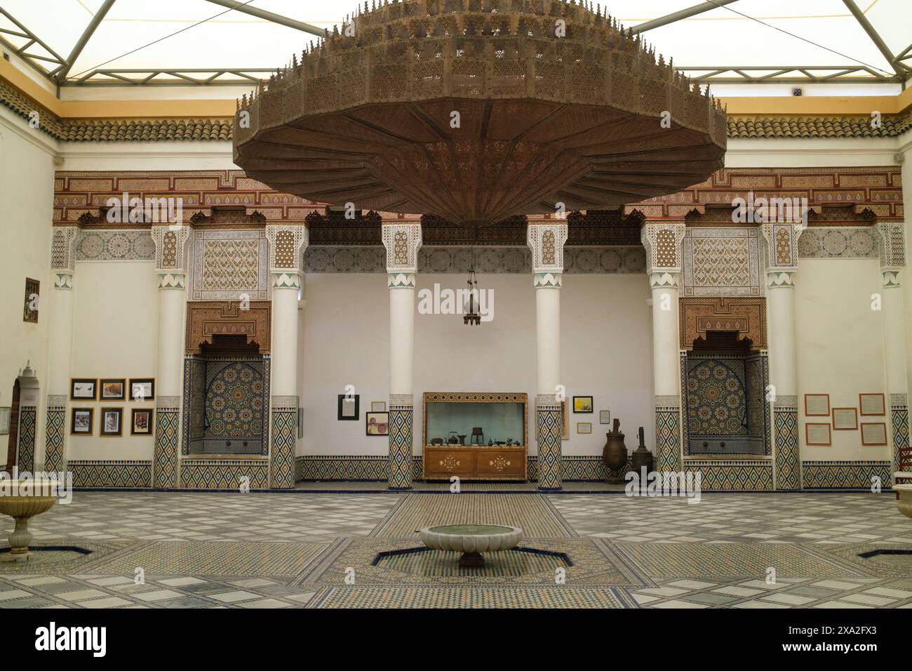 Morocco: A brass chandelier hangs over the main Marrakech Museum (Musee ...