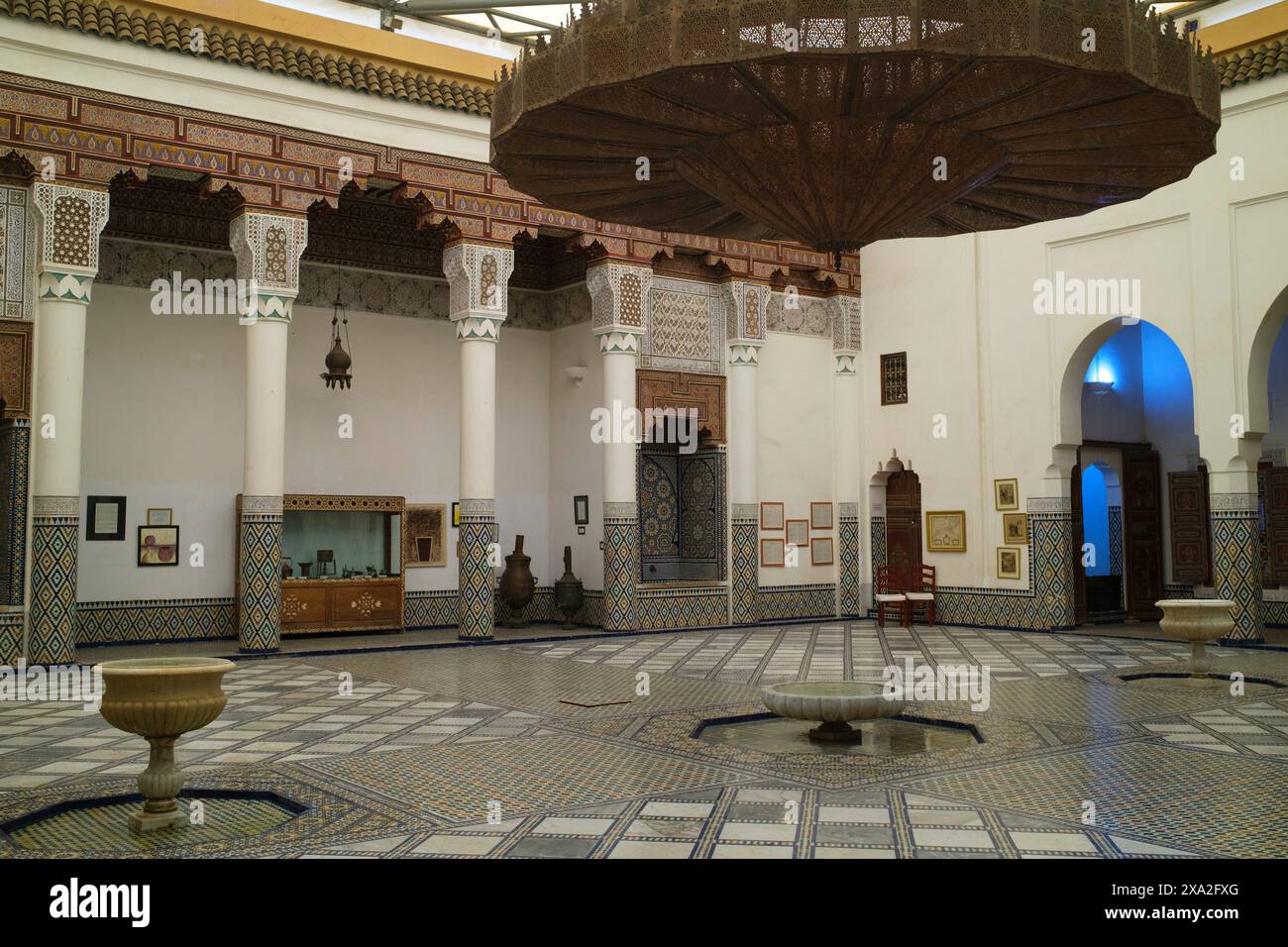 Morocco: A brass chandelier hangs over the main Marrakech Museum (Musee ...