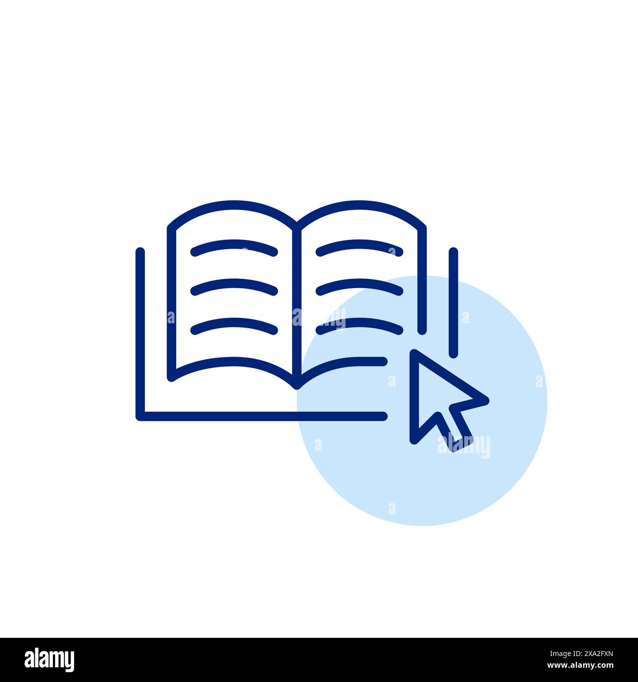 Open book and mouse click. Online library access, interactive reading ...