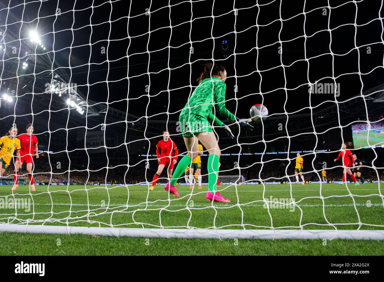 Goalkeeper, Huan Xu of China catches the ball during the international ...
