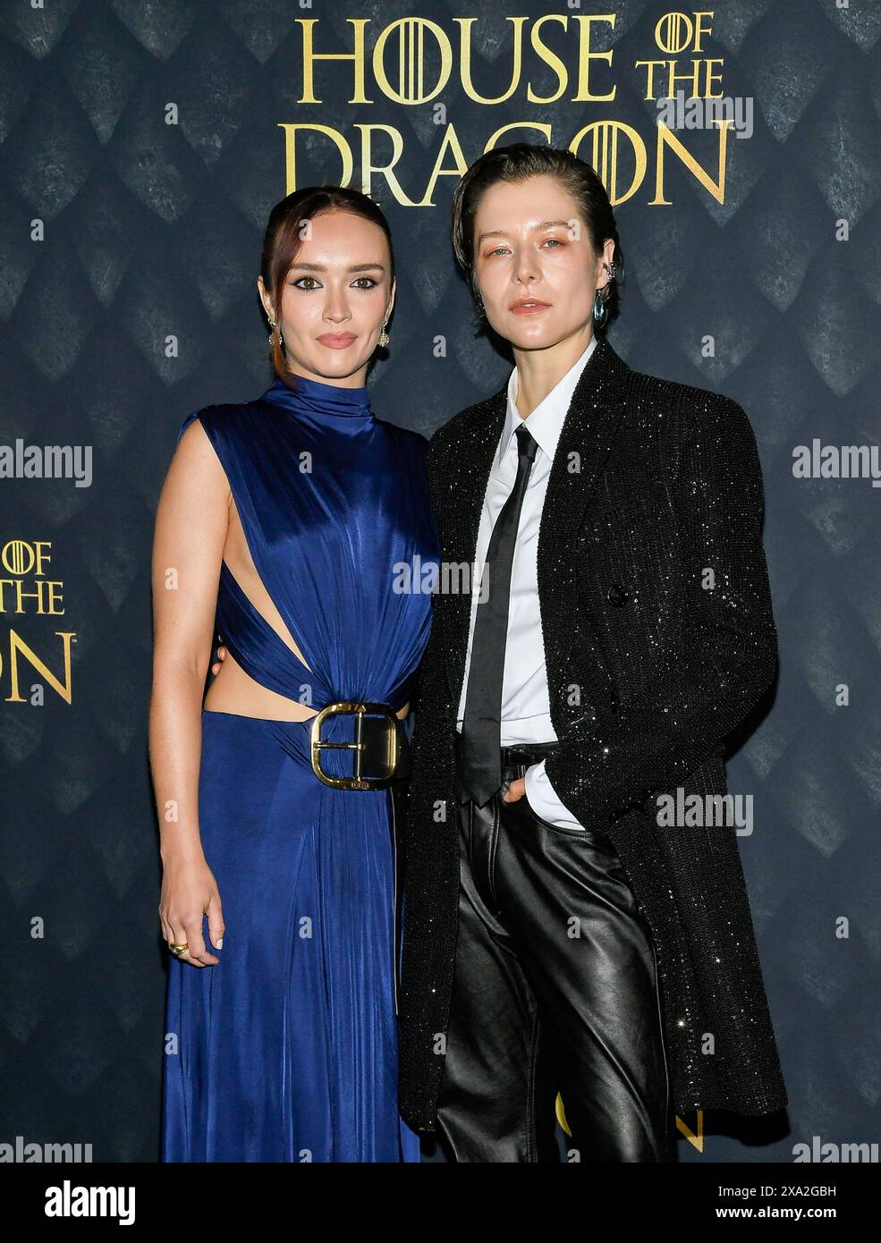 Olivia Cooke, left, and Emma D'Arcy attend the premiere of HBO's "House of the Dragon" Season 2 ...