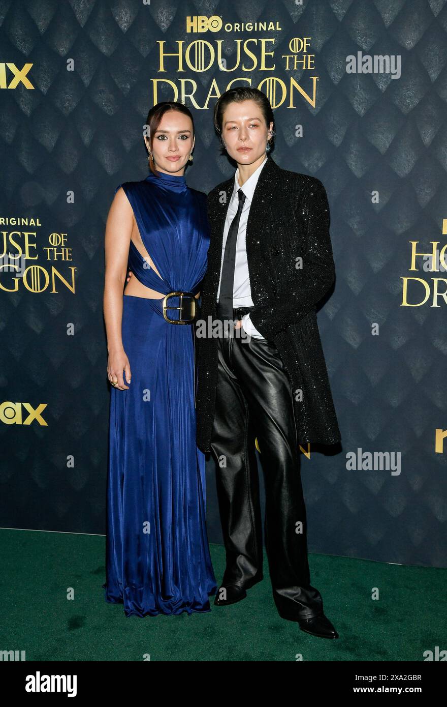 Olivia Cooke, left, and Emma D'Arcy attend the premiere of HBO's "House of the Dragon" Season 2 ...
