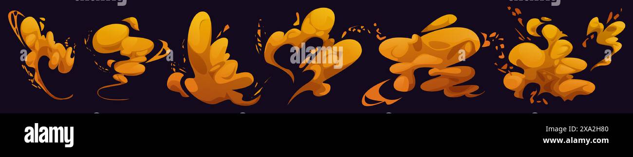 Dust smoke and magic cloud air spray comic cartoon. Speed steam puff ...