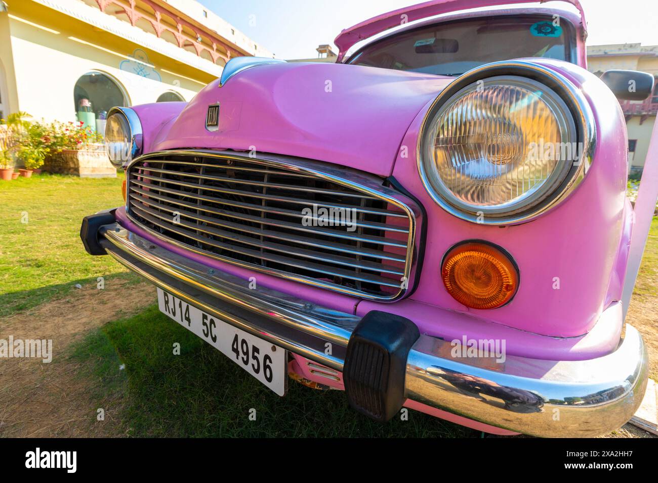 Pink Hindustan Ambassador Car outside the Pink City Palace, Jaipur ...