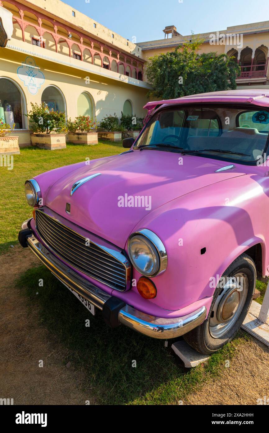 Pink Hindustan Ambassador Car outside the Pink City Palace, Jaipur ...